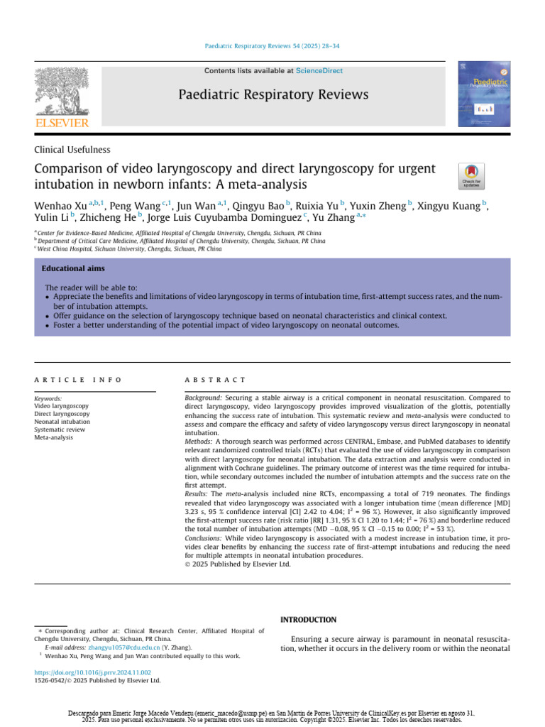 Video vs Direct Laryngoscopy in Neonates | PDF | Systematic Review ...