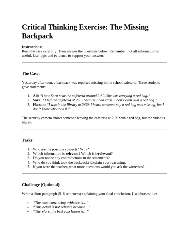 Critical Thinking Exercise | PDF