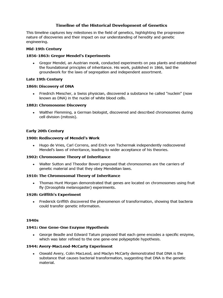 Key Milestones in Genetics History | PDF | Genetics | Dna Sequencing