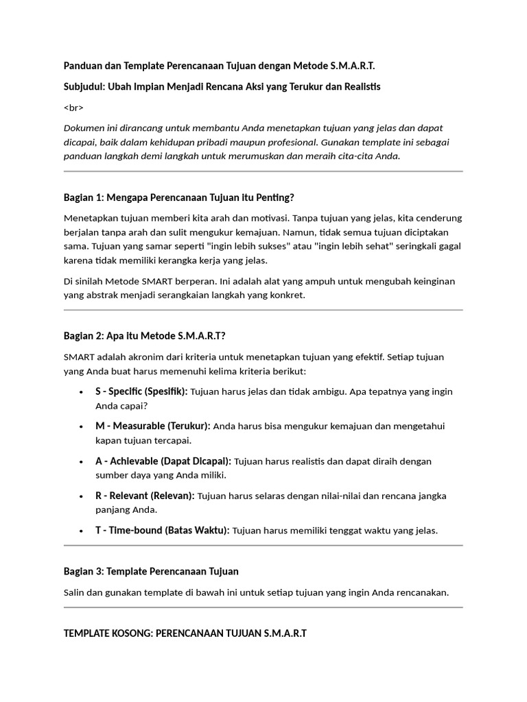 Panduan Dan Template Perencanaan Tujuan Dengan Metode S | PDF