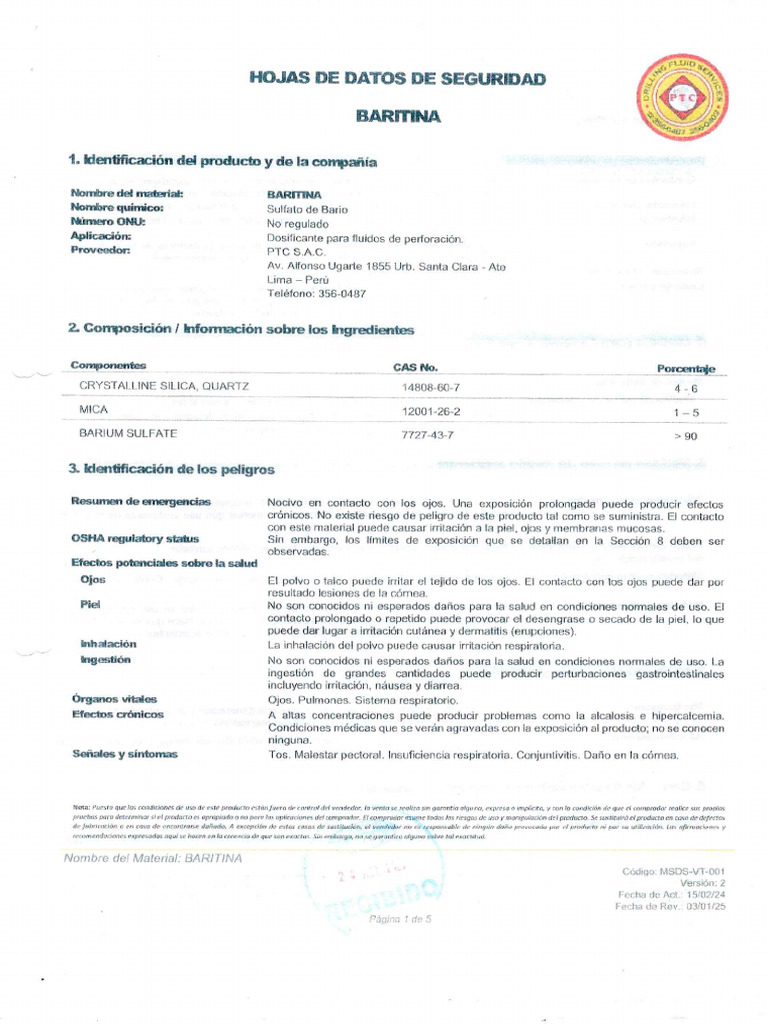 08 MSDS Baritina | PDF