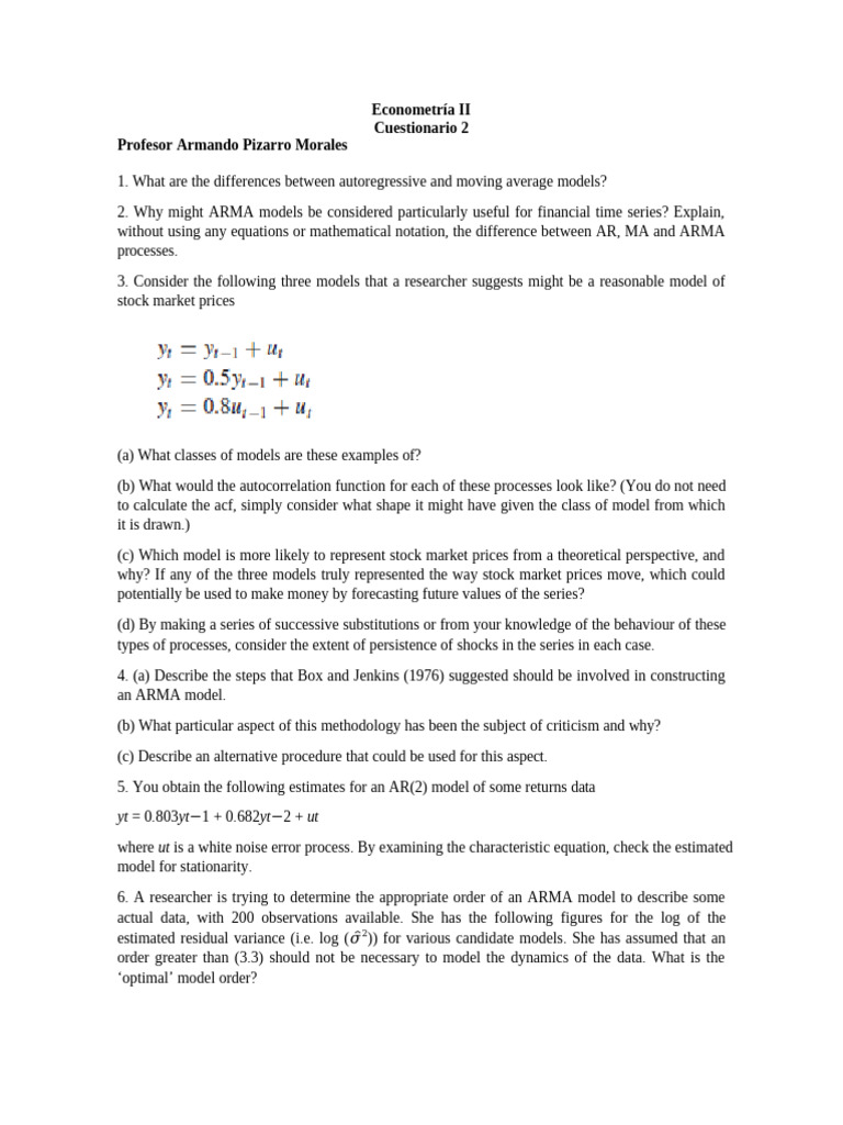 Econometrics: ARMA Models and Forecasting | PDF | Autocorrelation ...
