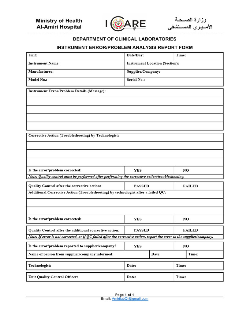 Instrument Error Analysis Report Form | PDF