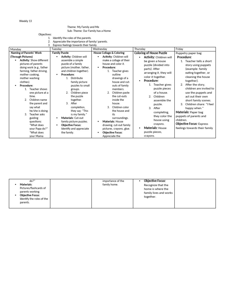 Weekly 13 Curriculum Day Day Care | PDF