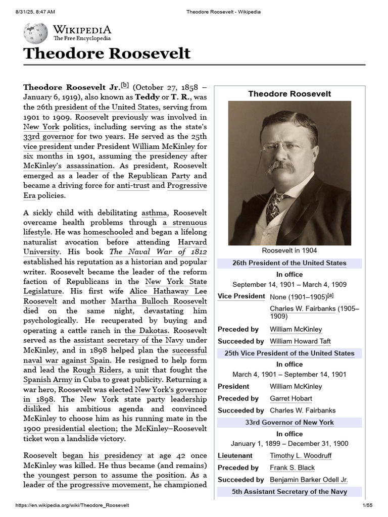 Theodore Roosevelt | PDF | Theodore Roosevelt | William Mc Kinley