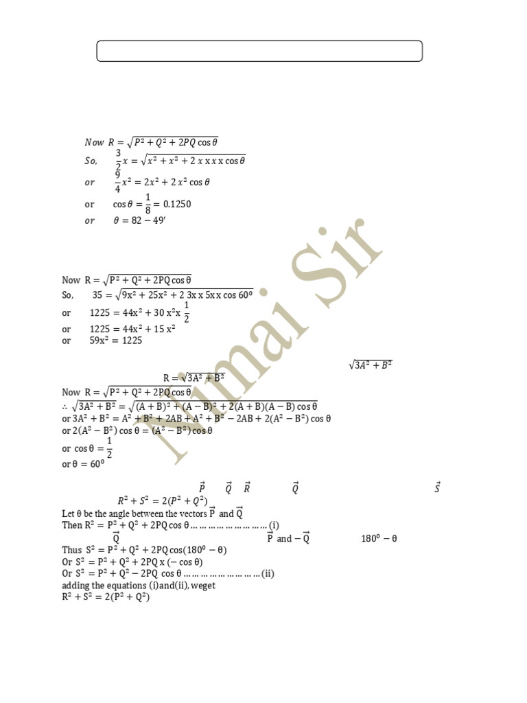 Xi 7 Numericals Scalars and Vectors | PDF | Acceleration | Speed