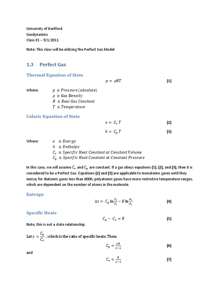 1.3 Perfect Gas: Thermal Equation of State | PDF