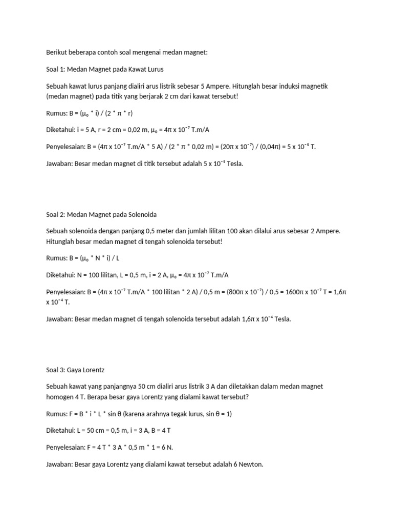 Contoh Soal Medan Magnet dan Gaya Lorentz | PDF