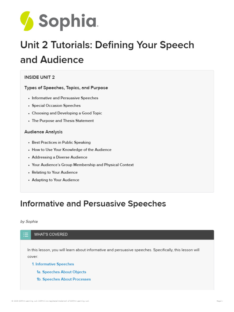 Unit 2 Tutorials Defining Your Speech and Audience | PDF | Public Speaking | Persuasion