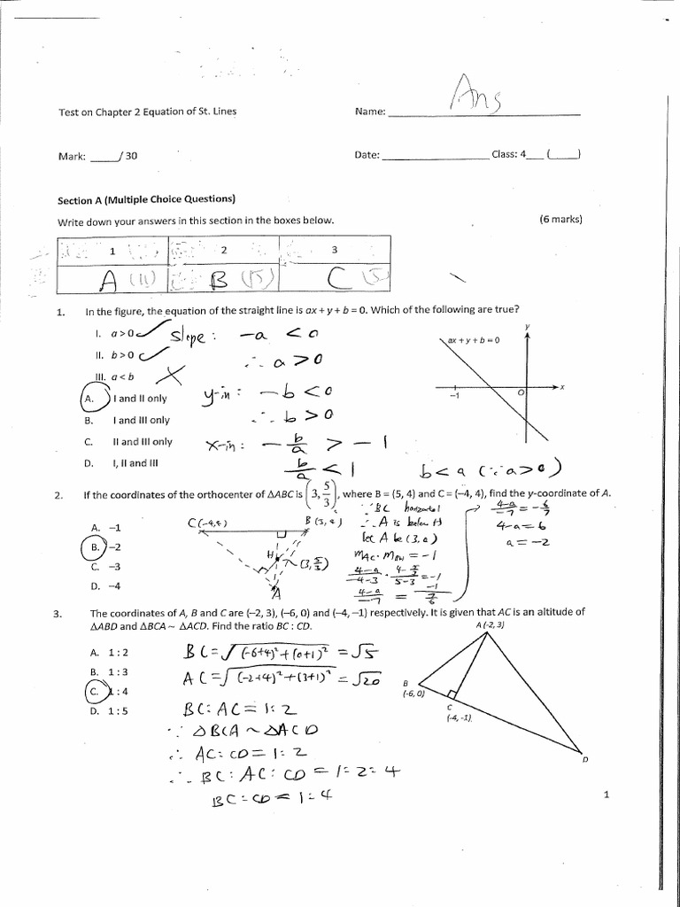F4 Ch.2 Test (Solutions) | PDF