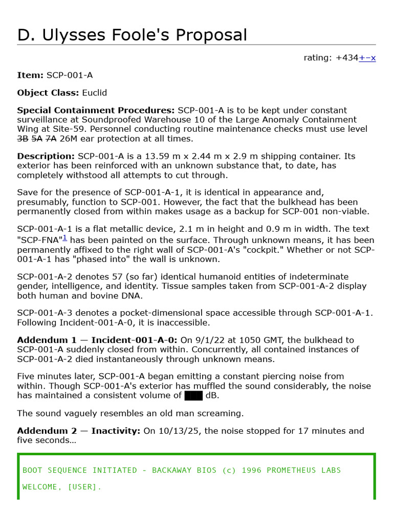 D. Ulysses Foole's SCP Proposal | PDF