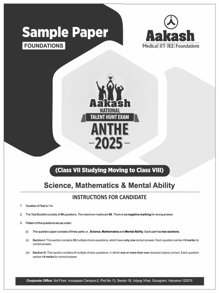ANTHE 2025 FDN Sample Paper Class-08-VII Moving VIII | PDF