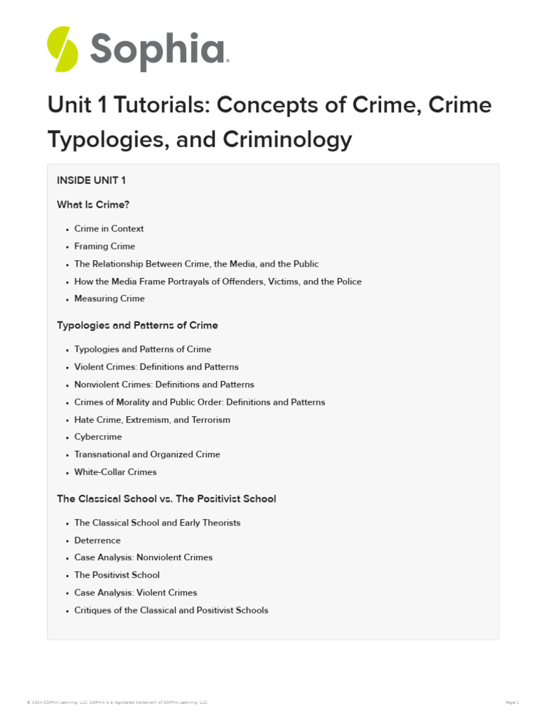 Unit 1 Tutorials Concepts of Crime Crime Typologies and Criminology ...