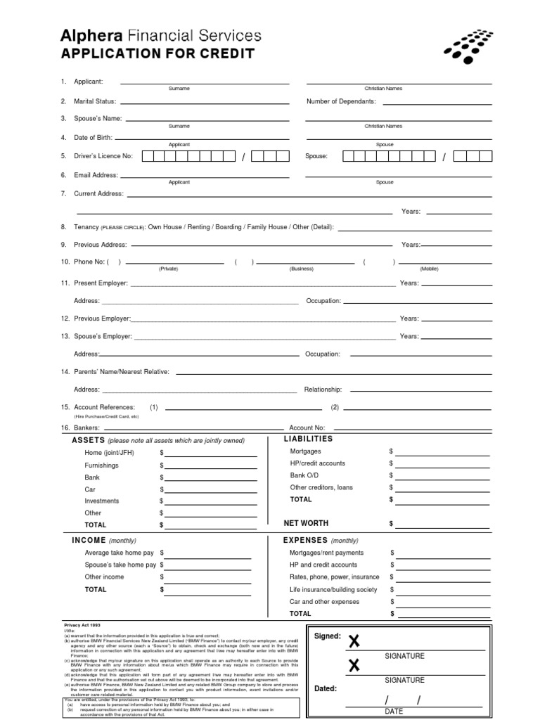 Alphera Finance Application Form | PDF | Credit (Finance) | Euro