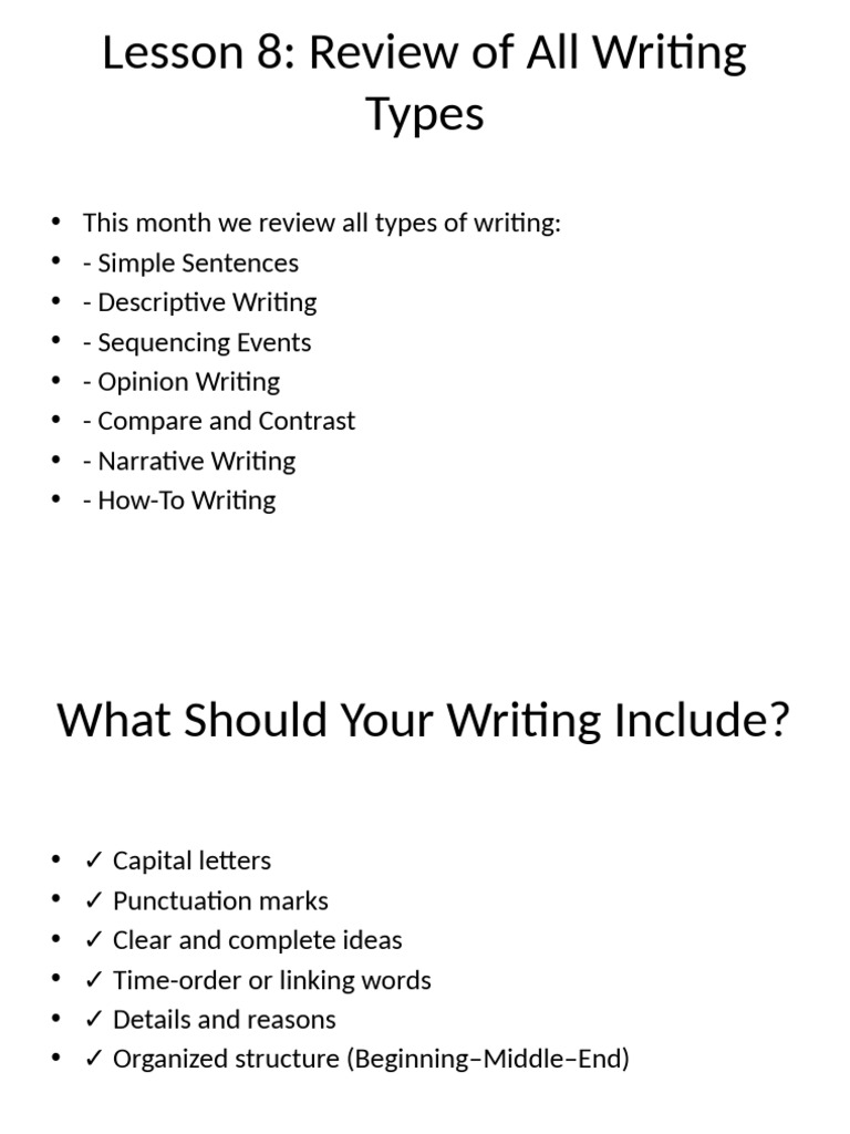 Comprehensive Writing Types Review | PDF