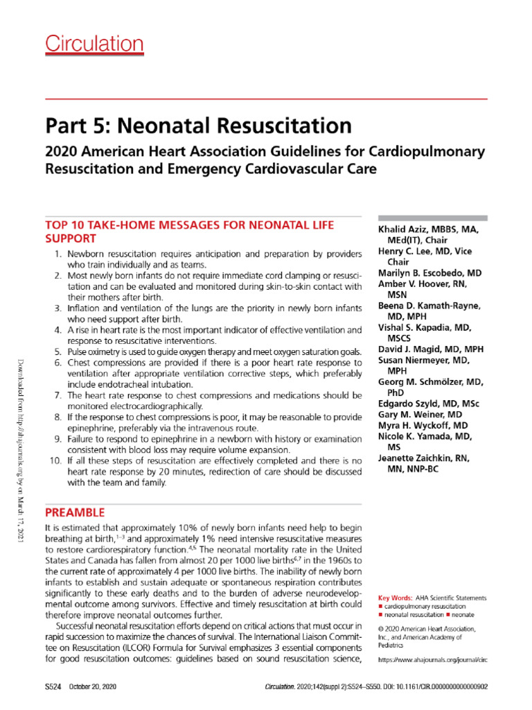 Neonatal Resuscitation Program by AHA Pediatrics 2 DM 3 1 | PDF