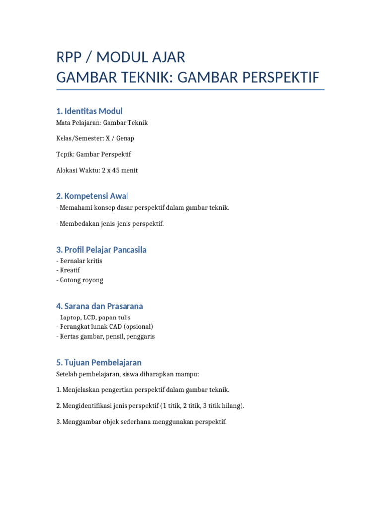 RPP Modul Ajar Gambar Perspektif | PDF