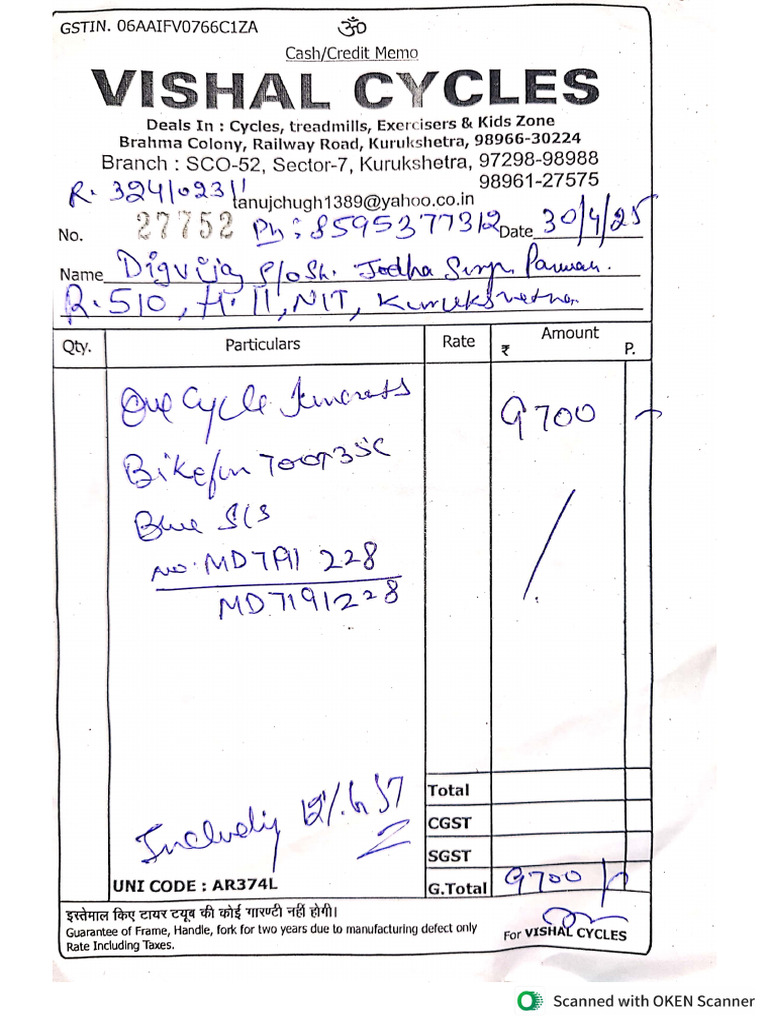 Cycle Receipt | PDF