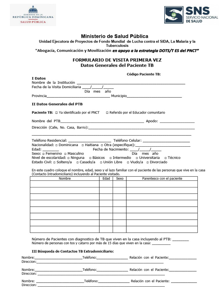 Formulario de Visita para Pacientes TB | PDF | Ciencias de la Salud ...