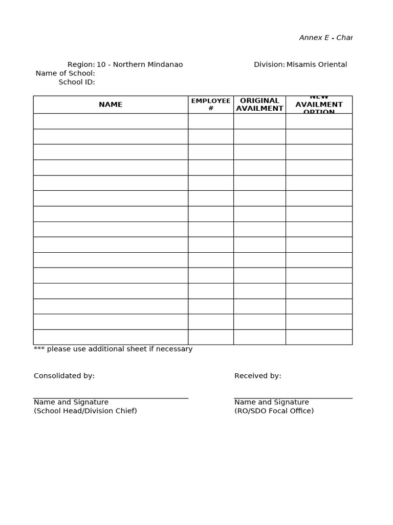 Annex E Change of Availment Form | PDF