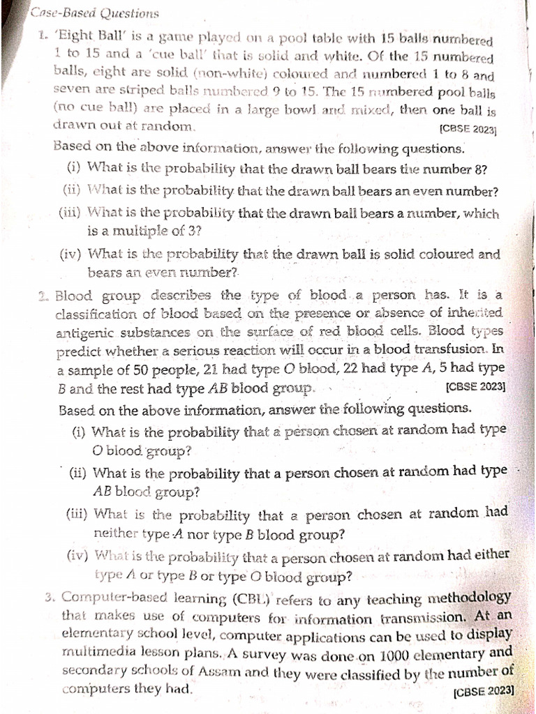 Case Study Based Question, Probability | PDF