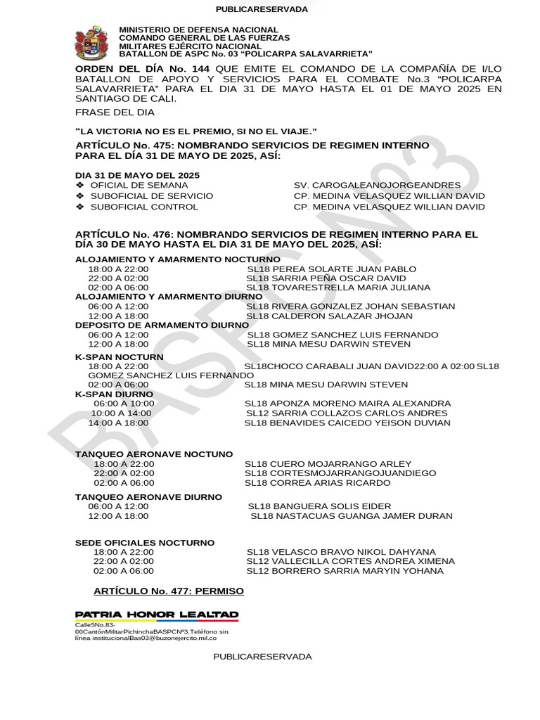 ORDEN DEL DIA 31 DE MAYO 2025toguardado) | PDF | Sargento | Corporal