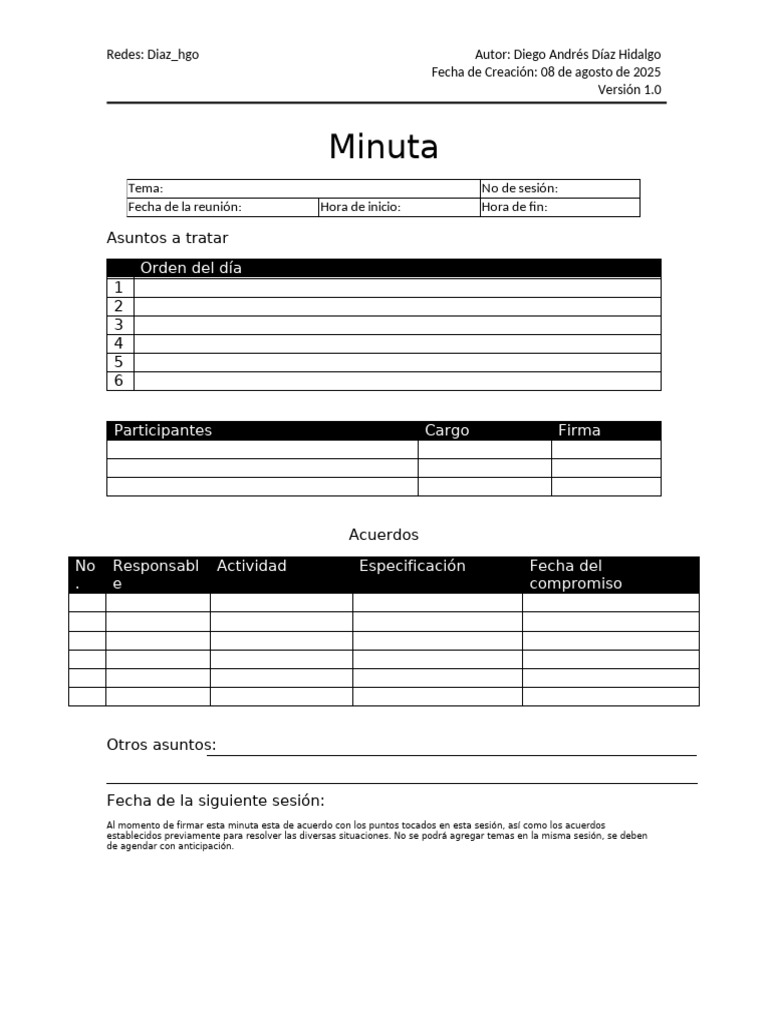 Plantilla de Minuta de Reunión | PDF