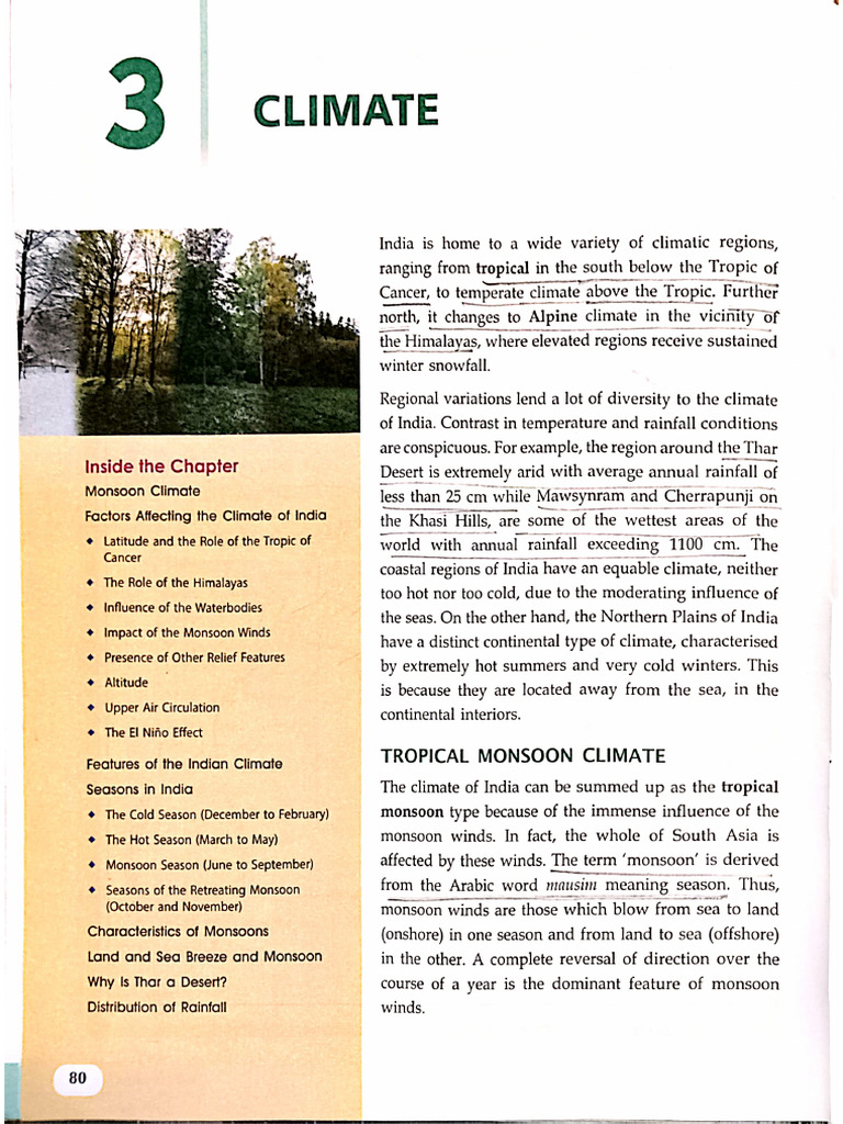 Climate of India Geography Class 10 Icse | PDF