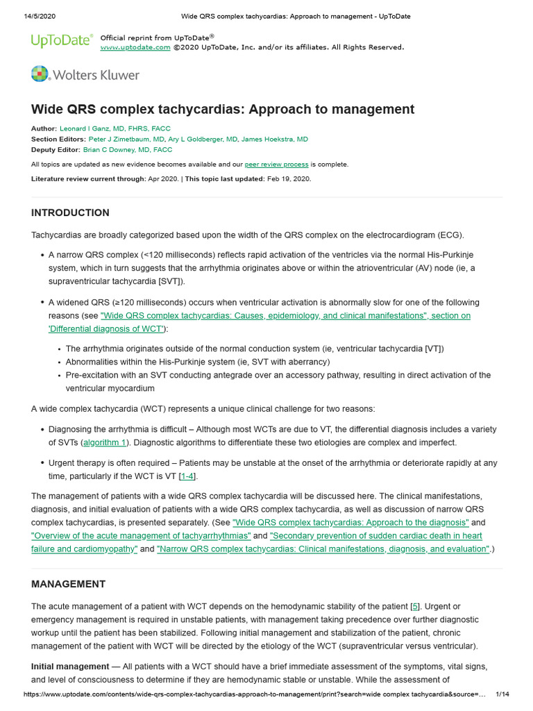 Wide QRS Complex Tachycardias - Approach To Management - UpToDate | PDF ...