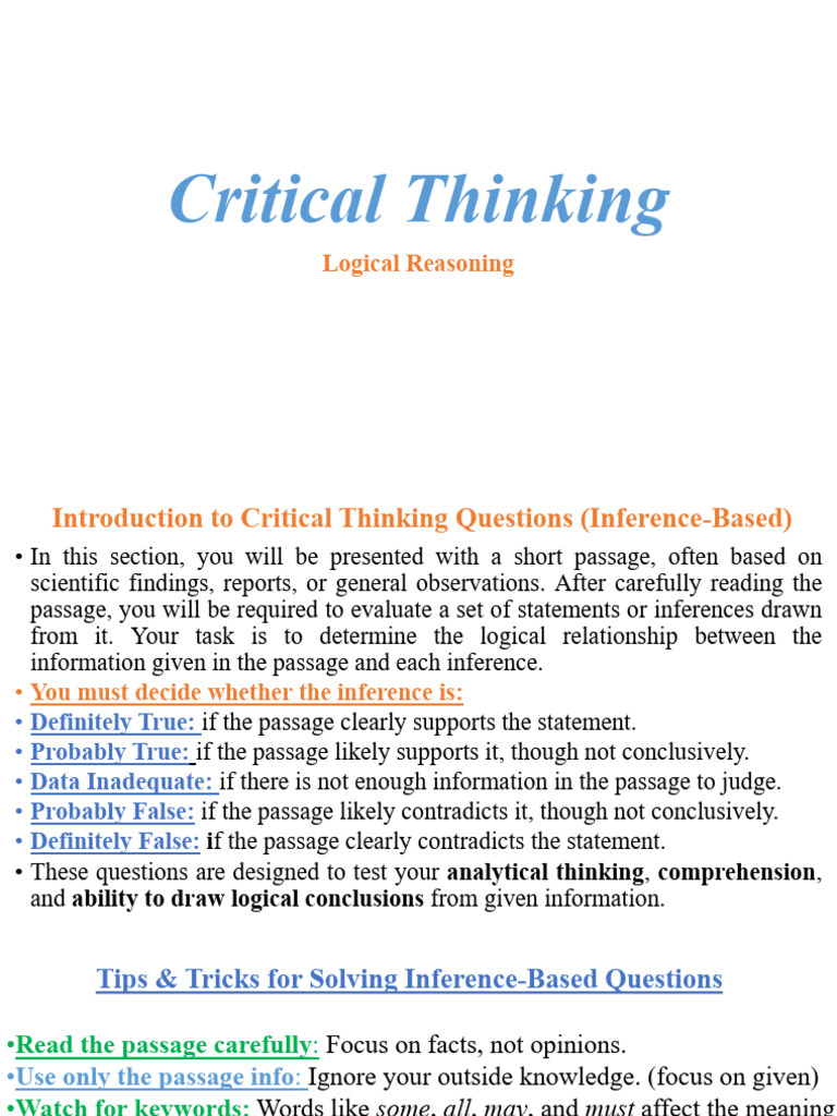 Critical Thinking A 041519 | PDF | Truth | Inference
