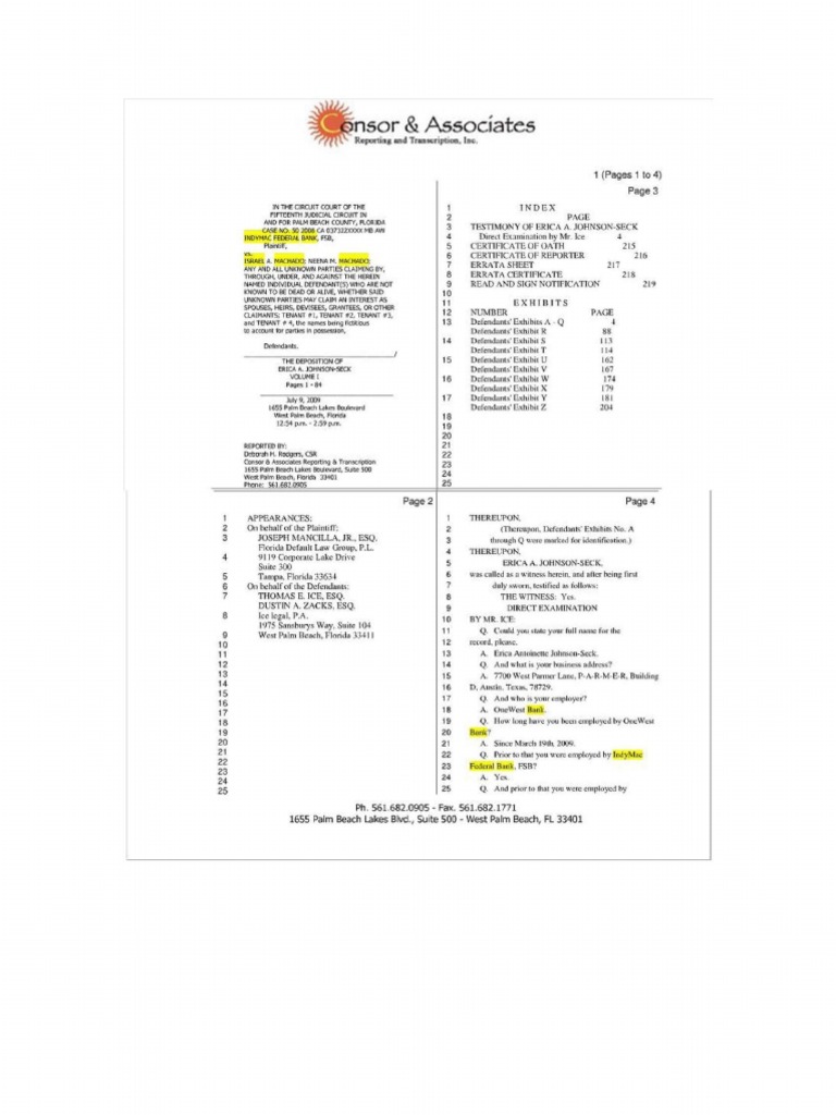 Deposition of Erica Johnson Seck | PDF | Indy Mac | Foreclosure