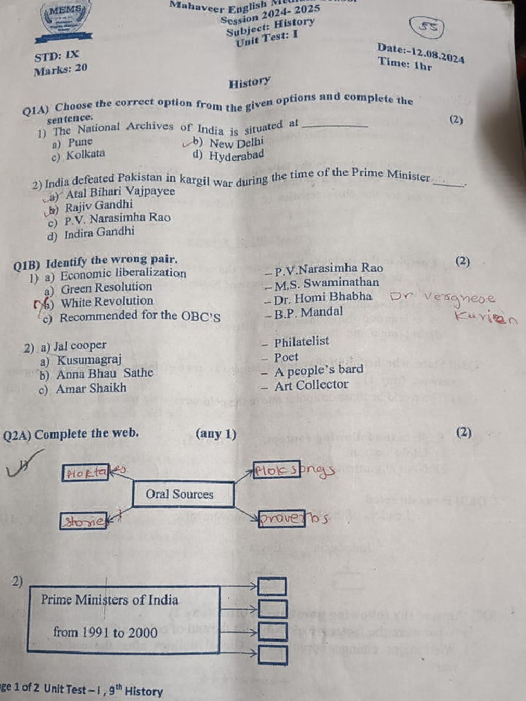 Geography History Unit Test STD IX | PDF