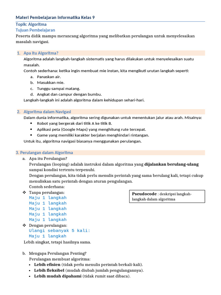 Algoritma dan Perulangan Kelas 9 | PDF