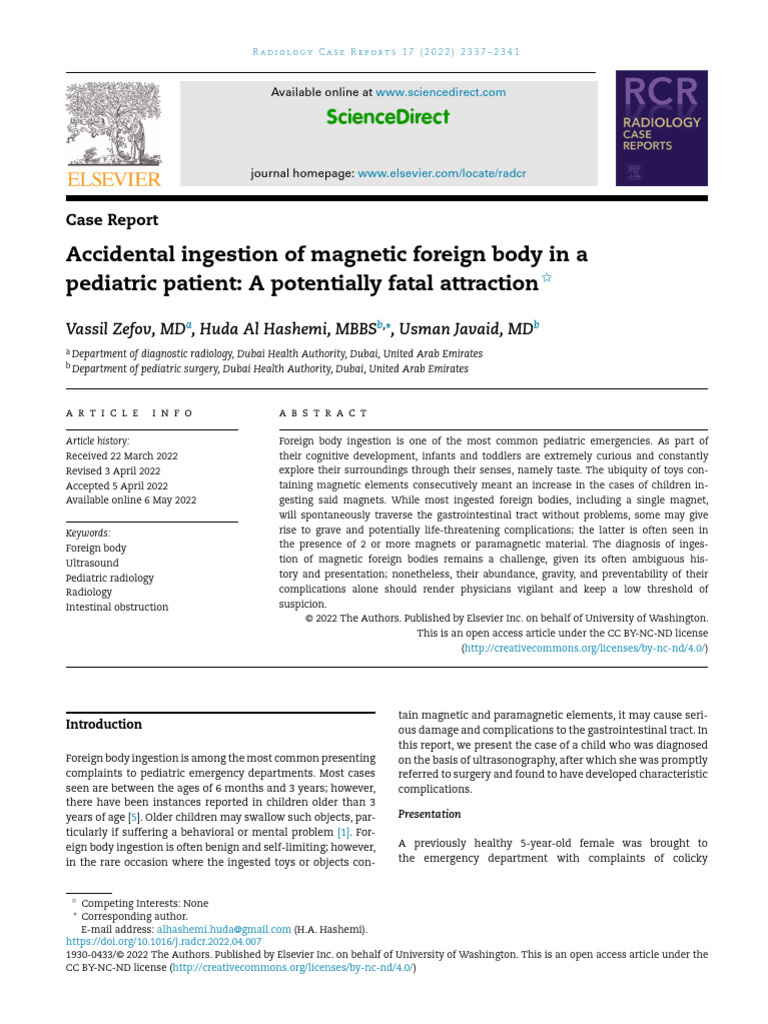 Pediatric Magnetic Foreign Body Ingestion | PDF | Gastrointestinal ...