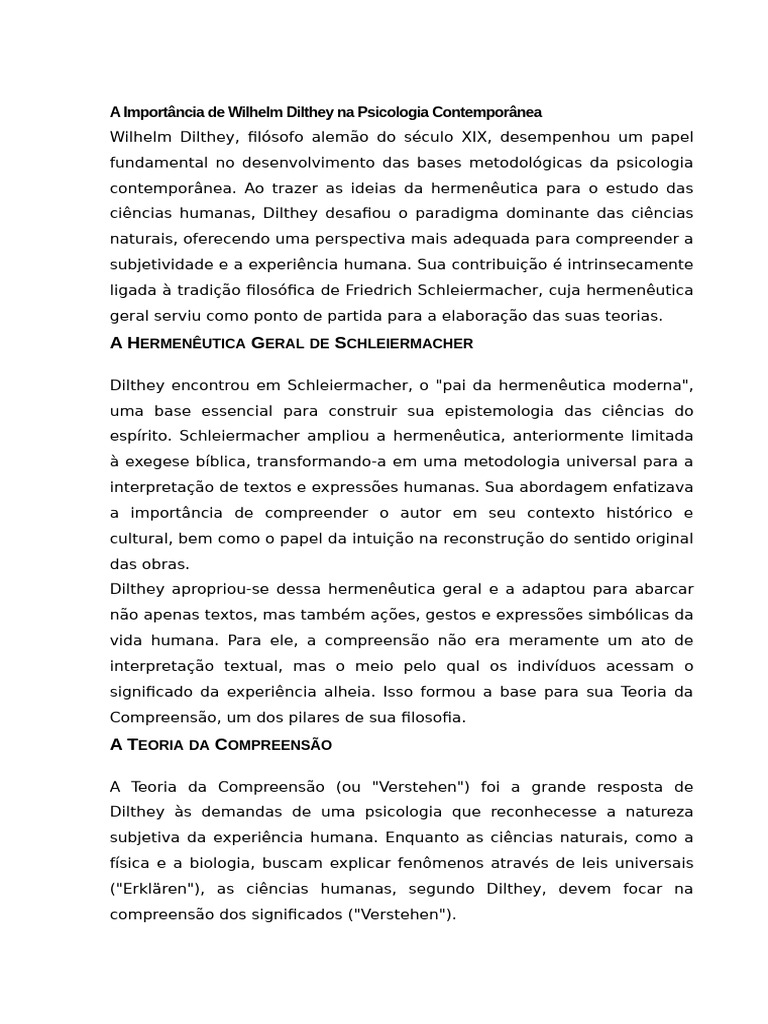 Dilthey e a Psicologia Contemporânea | PDF | Hermenêutica | Science