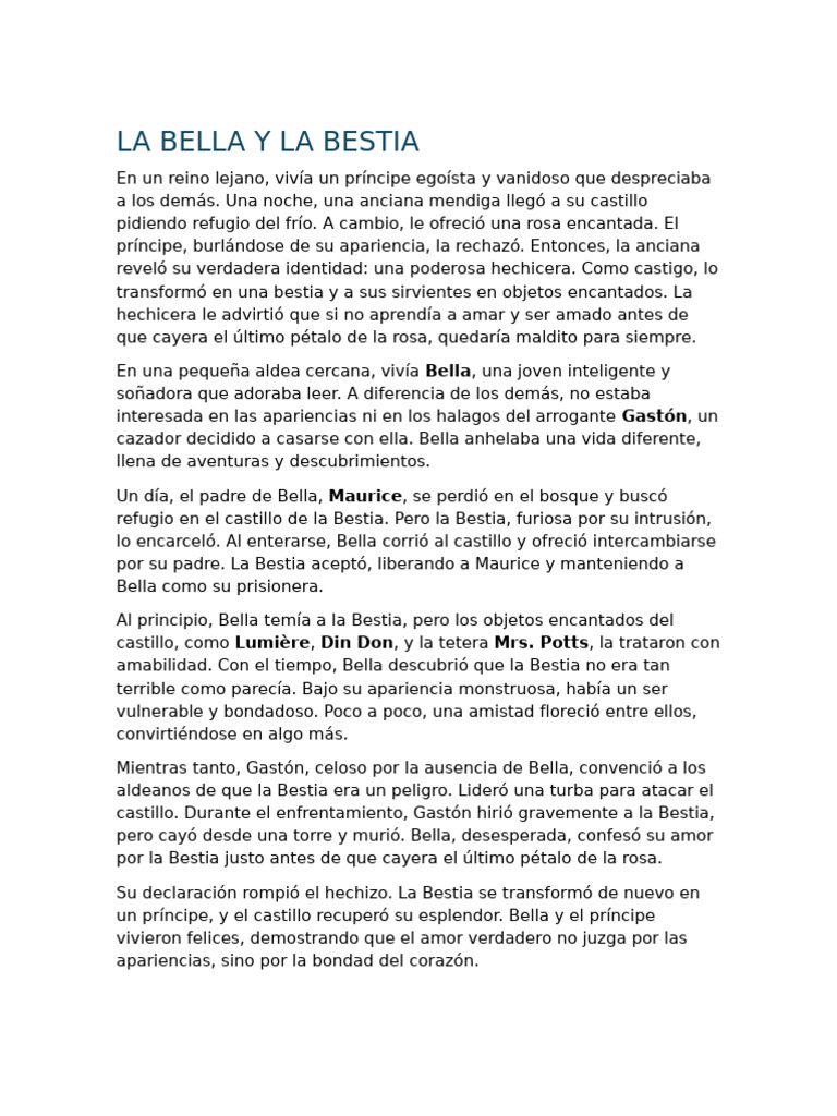 Bella y la Bestia: Amor y Redención | PDF