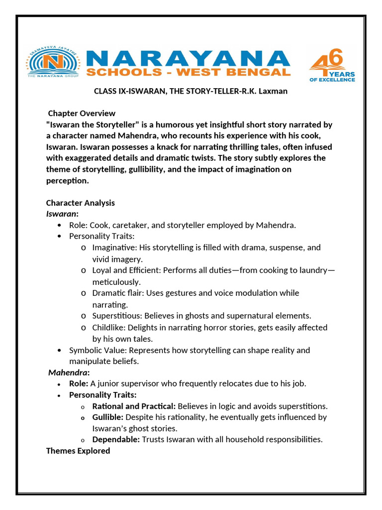 Iswaran, The Storyteller-Study Material | PDF | Storytelling | Imagination