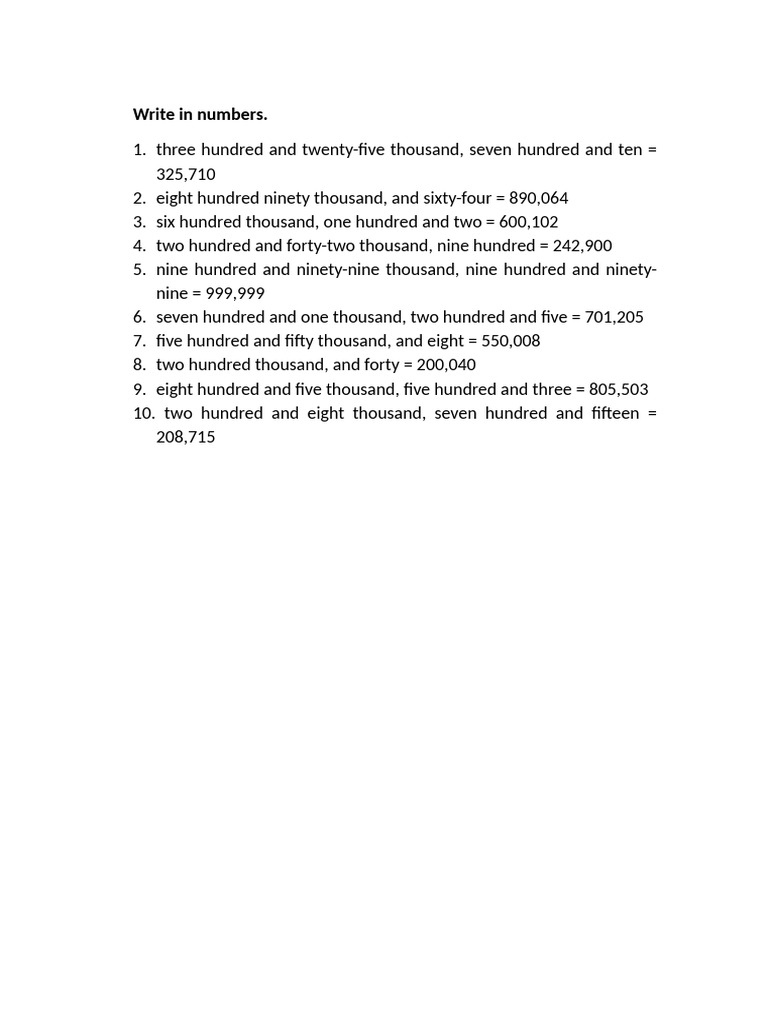Write in Numbers | PDF