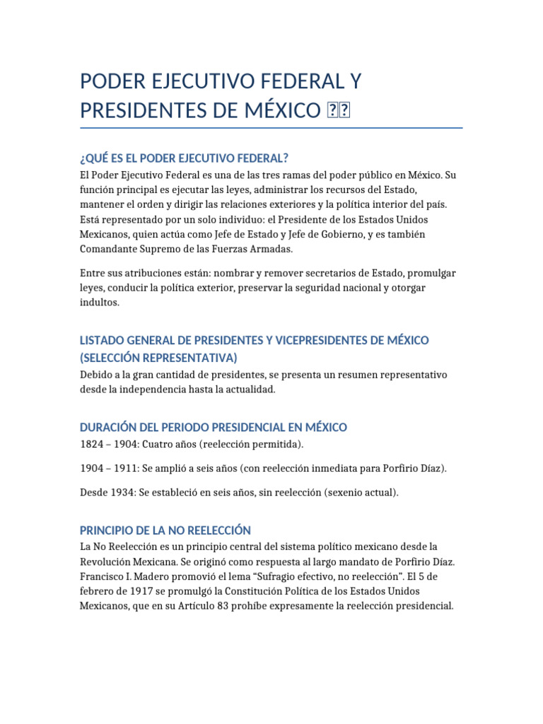 Poder Ejecutivo Federal y Presidentes de Mexico | PDF | México ...