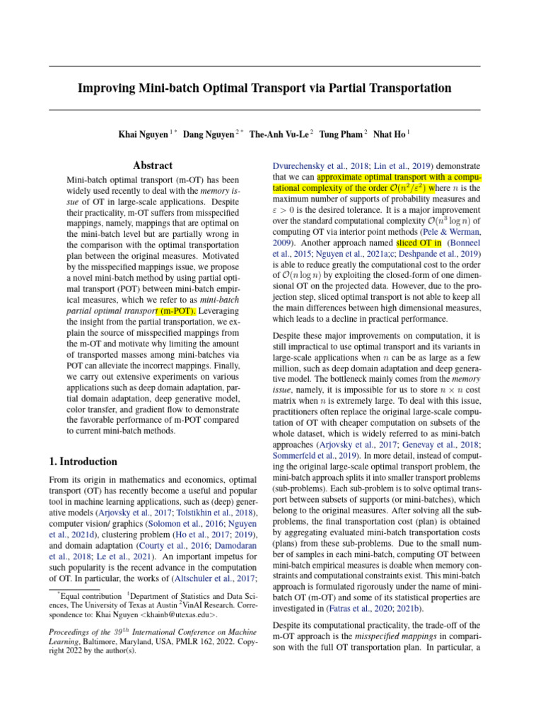 Enhancing Mini-Batch Transport Methods | PDF | Mathematical ...