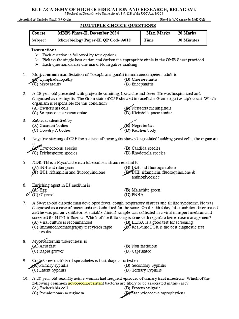 MBBS Phase II - Question Paper - December-2024 - Microbiology - Paper-I ...