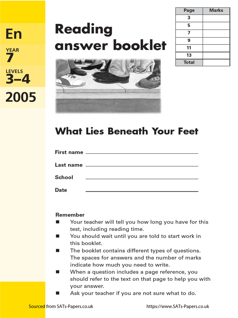 Year 7 Optional 2005 English Reading Answer Booklet | PDF | Storm Drain