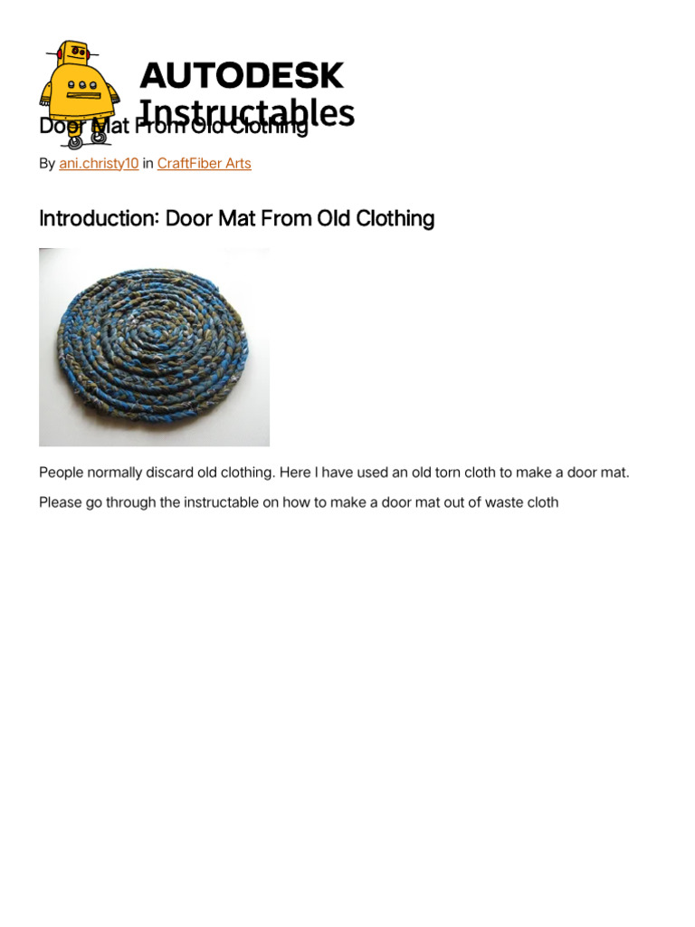 Door Mat From Old Clothing - 6 Steps (With Pictures) - Instructables | PDF