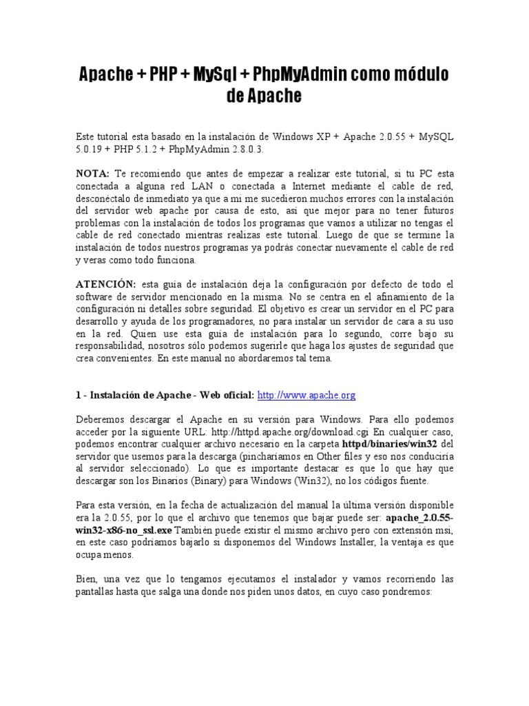 Apache + PHP + MySql + PhpMyAdmin Como Módulo | PDF | Servidor HTTP Apache | Php