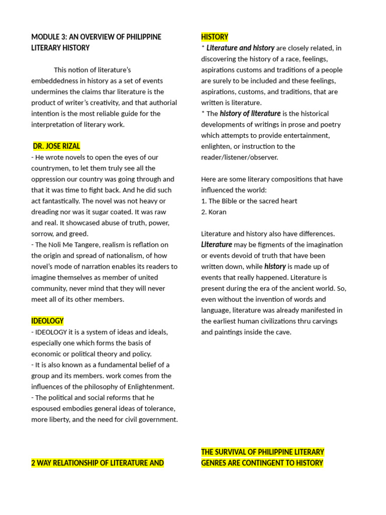 Philippine Literary History Overview | PDF | Narrative | Genre