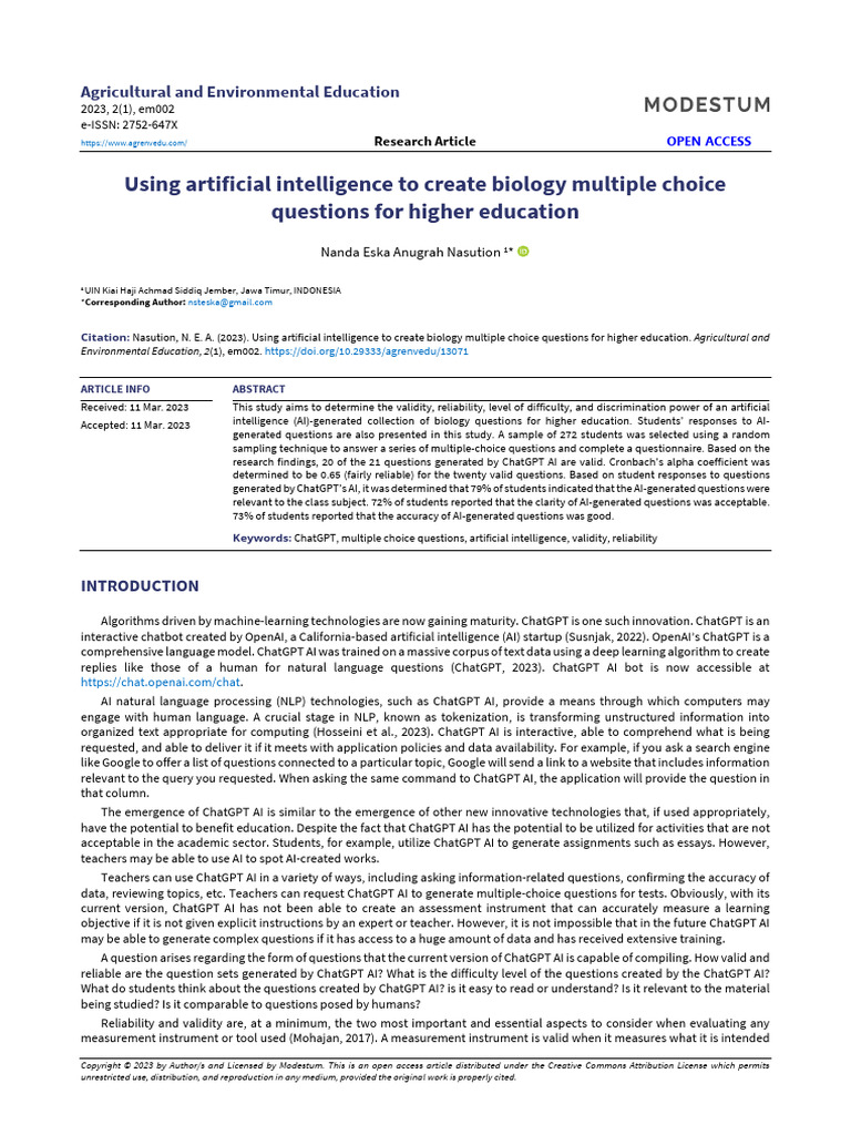Using Artificial Intelligence To Create Biology Multiple Choice ...