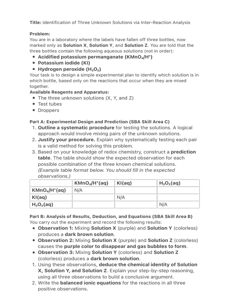 Identify Unknown Solutions in Lab Experiment | PDF | Hydrogen Peroxide ...