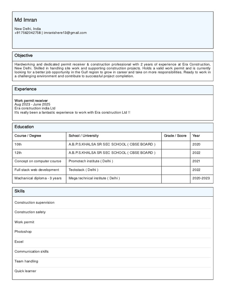Imran CV With All Documents | PDF