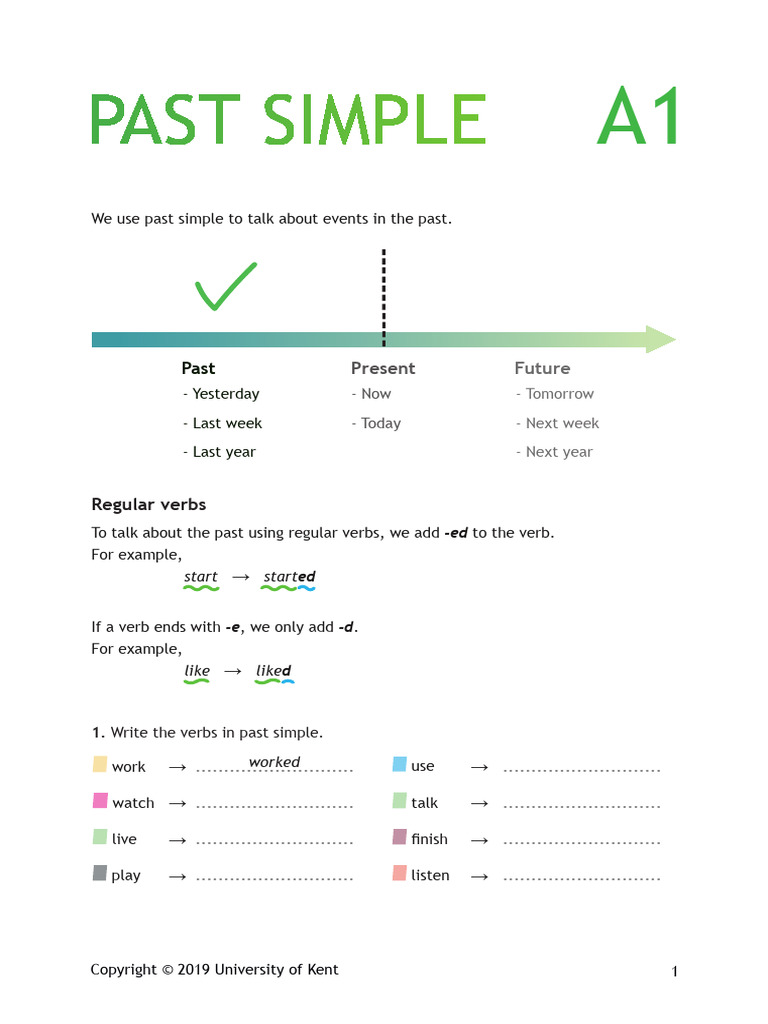 Past Simple Tense A1 Exercises | PDF | Syntax | Linguistics