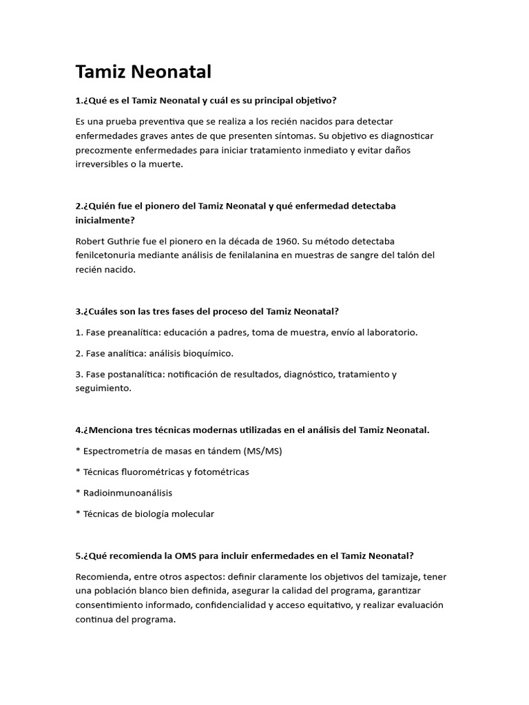 Tamiz Neonatal | PDF | Infantes | Enfermedades y trastornos humanos